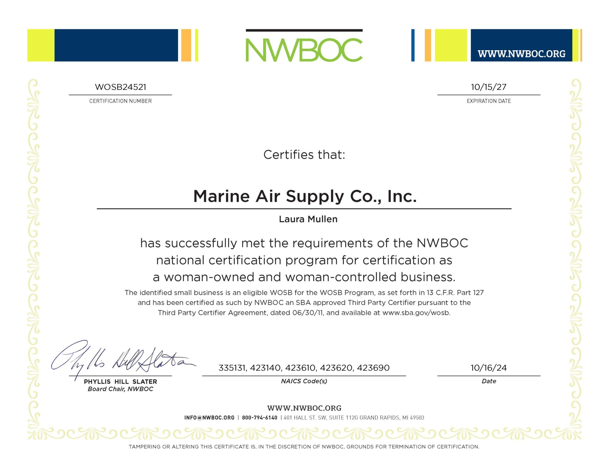 Quality & Certifications - Marine Air Supply